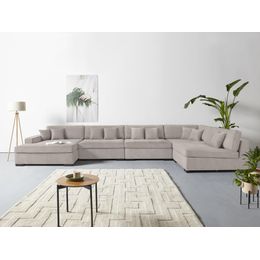 Wohnlandschaft Home Affaire, B:510cm H:86cm T:250cm, beige, 100% Polyester, Sofas, "Skara XXL U-Form", Lounge-Sofa XXL mit Federkern-Polsterung, in