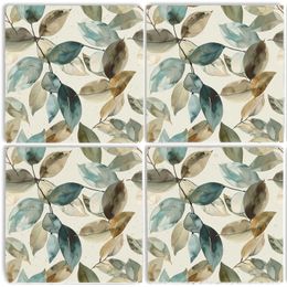 queence Getränkeuntersetzer "Herbst Blätter Braun Motiv Steine Fliesen", B:10cm H:10cm T:1cm, grün, Untersetzer, Blätter Set Topfuntersetzer