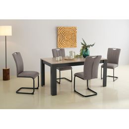 Essgruppe Home Affaire, B:160cm H:75cm T:88,5cm, grau, FSC-zertifizierter Holzwerkstoff, Melamin, Polyester, Polyurethan, Sitzmöbel-Sets, "Napoli",