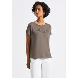 Street One Damen T-Shirt, beige, Gr. 38, unifarben, Web, 47% Baumwolle, 47% Modal, 6% Elasthan, Shirts, aus softem Materialmix