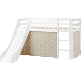 Hochbett Hoppekids, B:81cm H:9cm L:168cm, wei&szlig;, Bett: 100% Massivholz, Nordische Kiefer;Rutsche: MDF;Vorhang: 100% Baumwolle, Jugendzimmer,