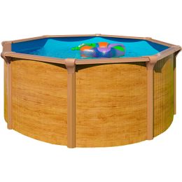 Rundpool KWAD, H:132cm &Oslash;:460cm, blau, Schwimmbecken, "Green line Evolution", 4,6x1,32 wood Folie in blau, sand oder grau erh&auml;ltlich