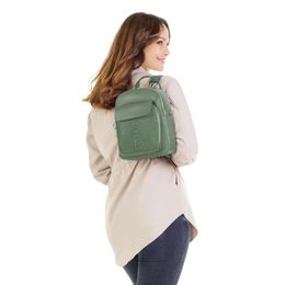 CLUTY Damen Cityrucksack, gr&uuml;n, Leder, Rindsleder, Rucks&auml;cke, echt Leder, Made in Italy