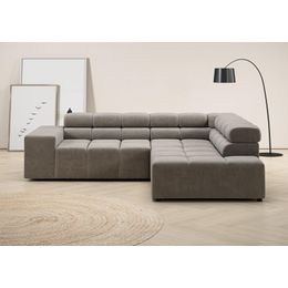 Ecksofa Inosign, B:249cm H:70cm T:215cm, silber, 100% Polyester, Wohnzimmer, Sofas, "Ancona, incl. Kopfteilverstellung + 3 Zierkissen, L-Form, Breite