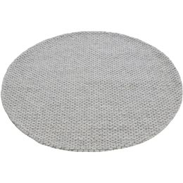 Wollteppich CarpetFine, H:14mm &Oslash;:80cm, grau, Wolle, Wohnzimmer, Teppiche, "Sina", grobe Struktur, Zeitloses Design, reine Wolle, Wohnzimmer
