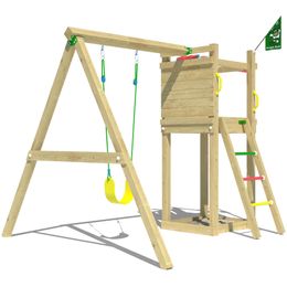 Jungle Gym Kinder Spielturm "Perch", braun, Holzwerkstoff, B:226cm H:232cm T:274cm, Spieltürme, Spielanlage mit Schaukel und Rutschstange
