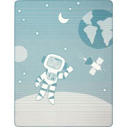 Babydecke Biederlack, B:75cm L:100cm, blau, Baumwolle, Polyacryl, Polyester, Wohndecken, "Babydecke Spacekid", 75 x 100, mit Zierstich