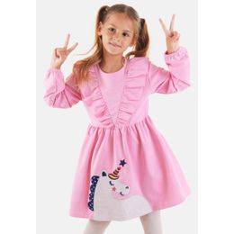 DENOKIDS Mädchen Shirtkleid "Glitter Unicorn", pink, Gr. 98, unifarben, 100% Baumwolle, Kleider, mit Einhorn-Applikation in Glitzerstoff
