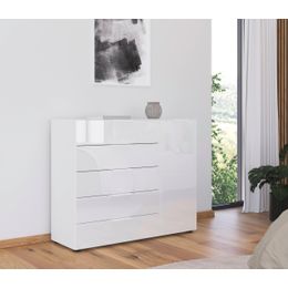 Schubkastenkommode Rauch, B:120cm H:99cm T:42cm, wei&szlig;, Holzwerkstoff, Sideboards, "Kommode T&uuml;rkommode Sideboard Kombikommode FLIPP mit Glasfront",