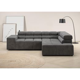 Ecksofa Inosign, B:249cm H:70cm T:215cm, grau, 95% Polyester, 5% Nylon, Wohnzimmer, Sofas, "Ancona, incl. Kopfteilverstellung + 3 Zierkissen, L-Form,