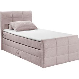 Boxspringbett, B:103cm L:220cm, rosa, ED EXCITING DESIGN, 92% Polyester, 8% Nylon, Jugendzimmer, Komplettbetten, "Bolivia", harte Seite mit