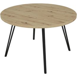 Esstisch ByLiving, H:76cm, braun, K&uuml;che, Tische, "Marta", mit 120cm runder Tischplatte in Artisan Eiche Optik und Metallbeinen
