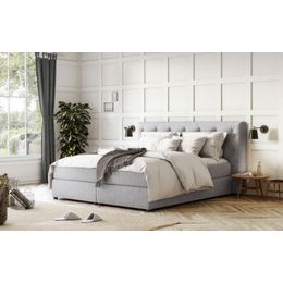Boxspringbett COTTA, B:207cm L:222cm, grau, 100% Polyester (PES), Komplettbetten, "Castle", mit Strasssteinen im Kopfteil, inkl. Topper