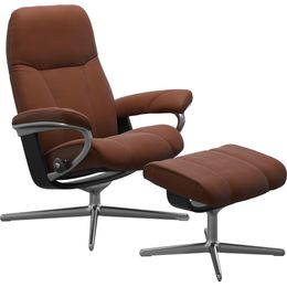 stressless "Consul" Set, Relaxsessel mit Hocker, mit Hocker, mit Cross Base, Gr&ouml;&szlig;e S, M & L, Holzakzent Schwarz