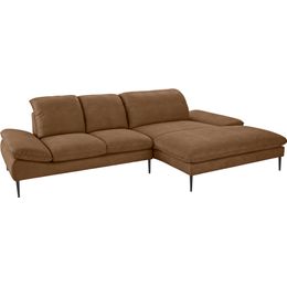 Ecksofa W.Schillig, B:310cm H:87cm T:185cm, braun, Chenille-Flachgewebe R66 (85% Polyester, 15% Nylon);Longlife Xtra-Leder Z59: Glattleder mit