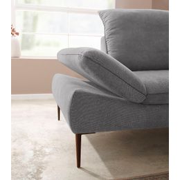 Ecksofa W.Schillig, B:294cm H:87cm T:185cm, grau, Chenille-Flachgewebe R66 (85% Polyester, 15% Nylon);Longlife Xtra-Leder Z59: Glattleder mit