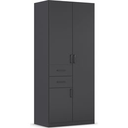 Dreht&uuml;renschrank Rauch, B:91cm H:210cm T:54cm, grau, Holzwerkstoff, Schr&auml;nke, "Kleiderschrank Schrank Garderobe MAIKA mit Dekor-Front", 2 Schubladen,