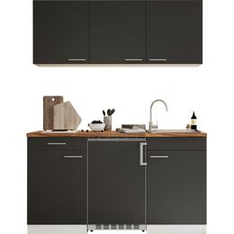 Pantryk&uuml;che respekta, B:150cm H:200cm T:60cm, grau, Komplettk&uuml;chen-Sets, "Luis, mit Duo Kochfeld, wahlweise mit Mikrowelle, Korpus Wei&szlig;", Breite 150