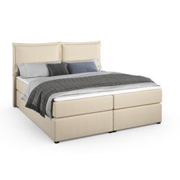 Boxspringbett Home Affaire, B:187cm L:215cm, beige, Komplettbetten, "Lysann", 5fach verstellbares Kopfteil, in 4 Breiten, 3 Matratzenarten
