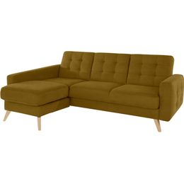 Ecksofa, B:222cm H:87cm T:156cm, gelb, exxpo - SOFA FASHION, Samtvelours (100% Polyester);Webvelours (100% Polyester), Wohnzimmer, Sofas, "Nappa,