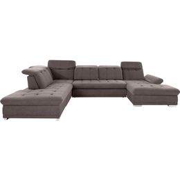 Wohnlandschaft COTTA, B:386cm H:86cm T:265cm, schwarz, 100% Polyester, Sofas, "Holiday U-Form mit Sitztiefen-, Armteil- und Kopfteilverstellung",