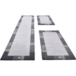 Bettumrandung Theko, H:13mm, silber, Obermaterial: 95% Wolle, 5% Viskose, Schlafzimmer, Bettumrandungen, "Royal Ganges", Bettvorleger, 3-teiliges