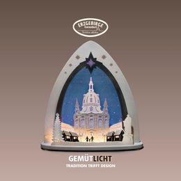 Weigla Lichterbogen "Dresdner Frauenkirche, LED Spitze aus Holz & Acrylglas,Made in Germany", B/H/T: 53cm x 9cm, grau, Schwibb&ouml;gen, Erzgebirge