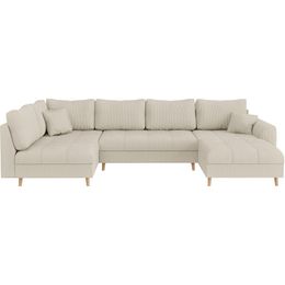 Wohnlandschaft Home Affaire, B:310cm H:81cm T:161cm, beige, 100% Polyester, Sofas, "CHARRE U-Form mit Ottomane, Ma&szlig;e B/T/H: 310/161/81 cm", feine