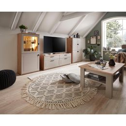 Teppich Tom Tailor HOME, B:0cm H:10mm L:0cm Ø:140cm, beige, Schurwolle, Wohnzimmer, Teppiche, "Colored Macrame", Handweb Teppich, reine Wolle,