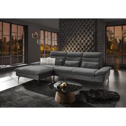 Ecksofa Hukla, B:309cm H:103cm T:193cm, schwarz, 100% recyceltes Polyester, Wohnzimmer, Sofas, "HU-HP22156 L-Form", inkl. Kopfpolsterverstellung,