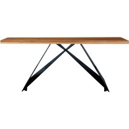 Esstisch Sit, B:240cm H:76,4cm T:100cm, braun, Teak, Metall (Eisen), Tische, "Dinan aus Teak mit 50-mm-Platte & Cross-Base-Gestell", Recyceltes Teak