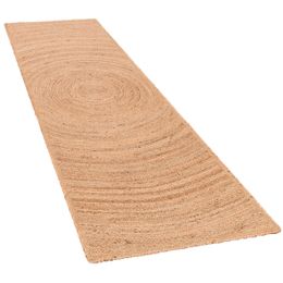 Teppich Paco Home, B:80cm H:13mm L:250cm, beige, Jute, Wohnzimmer, Teppiche, "Skive 687", handgeflochten, Kreis Muster, Naturfaser, auch als Läufer