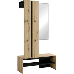 Kompaktgarderobe ByLiving, B:100cm H:186cm T:40cmartisan eiche, schwarz, FSC-zertifizierter Holzwerkstoff, Glas, Kunststoff, Metall, Schr&auml;nke,
