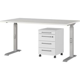 B&uuml;rom&ouml;bel-Set Germania, B:140cm T:80cm, silber, Arbeitsm&ouml;bel-Sets, "Agenda", Set bestehend aus h&ouml;henverstellbarem Schreibtisch und Rollcontainer