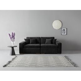 2-Sitzer Home Affaire, B:220cm H:86cm T:100cm, grau, 100% Polyester, Sofas, "Skara", Lounge-Sofa mit Federkernpolsterung, in vielen Bezugsvarianten