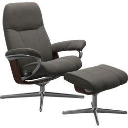 stressless "Consul" Set, Relaxsessel mit Hocker, mit Hocker, mit Cross Base, Gr&ouml;&szlig;e S, M & L, Holzakzent Braun