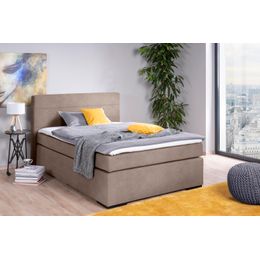 Boxspringbett Alina, B:133cm L:214cm, braun, Struktur fein XBO (100% Polyester), Jugendzimmer, Komplettbetten, "Nikki", inklusive Matratze und