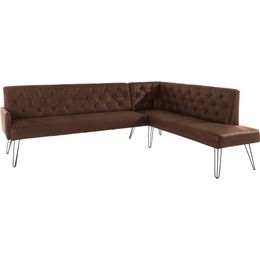 Eckbank, B:197cm H:90cm T:255cm, braun, exxpo - SOFA FASHION, 100% Polyester, Esszimmer, Sitzb&auml;nke, "Doppio, Chesterfield Optik, komfortabel und