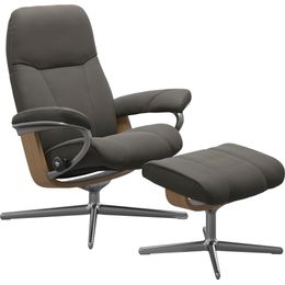 stressless "Consul" Set, Relaxsessel mit Hocker, mit Hocker, mit Cross Base, Gr&ouml;&szlig;e S, M & L, Holzakzent Eiche
