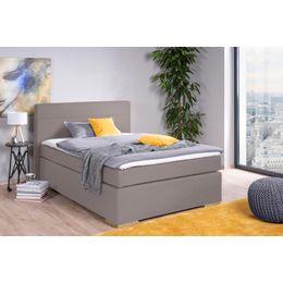 Boxspringbett Alina, B:133cm L:214cm, grau, Feinstruktur TRA (100% Polyester), Jugendzimmer, Komplettbetten, "Nikki", inklusive Matratze und Topper,