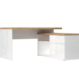 Eckschreibtisch Inosign, B:138cm H:74cm T:68cmweiß hochglanz lack, eiche cadiz dekor, weiß hochglanz lack, eiche cadiz dekor, Büro, Tische, "Easy,