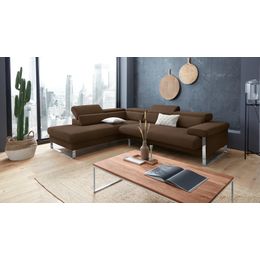 Ecksofa W.Schillig, B:281cm H:71cm T:230cm, braun, Flachgewebe S22 (100% Polyester);Stoff S37 (100% Polyester);Longlife Xtra-Leder Z59: Glattleder