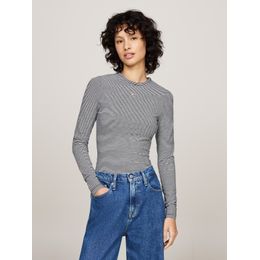 Tommy Jeans Damen Langarmshirt "TJW SLIM STRIPE ESSENTIAL RIB LS", blau, Gr. XS, gestreift, Rippware, Obermaterial: 96% Baumwolle, 4% Elasthan,