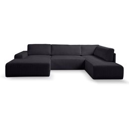 Wohnlandschaft WERK2, B:325cm H:85cm T:190cm, schwarz, 100% Polyester, Sofas, "Rotterdam-U, U-Form, in kuschelweichem Cord oder Breitcord", Design