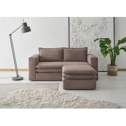 Sitzgruppe Home Affaire, B:180cm H:83cm T:161cm, braun, Wohnzimmer, Sitzmöbel-Sets, "PIAGGE", 2-Sitzer-Sofa und Hocker klein im Set