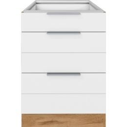 Auszugsunterschrank KOCHSTATION, B:60cm H:82cm T:60cm, wei&szlig;, MDF, Schr&auml;nke, "KS-Luhe", 60 cm breit, hochwertige MDF-Fronten mit waagerechter Lisene