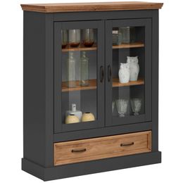 Vitrine Home Affaire, B:100cm H:120cm T:38cm, grau, Glas, MDF, Massivholz, Wohnzimmer, Schr&auml;nke, "Selma Highboard", aus massivem Kiefernholz, mit