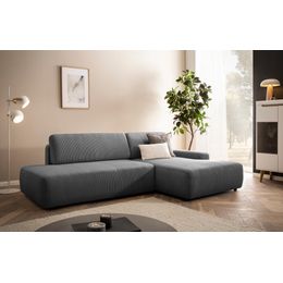 Ecksofa Home Affaire, B:276cm H:82cm T:164cm, grau, 100% Polyester, Wohnzimmer, Sofas, "TORGE, Schlafsofa Cord, Samtvelours u. Strukur fein, Couch in