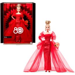 Barbie Kinder Anziehpuppe "Barbie Signature Mattel 80th Anniversary 1 - Blonde", rot, Kunststoff, Puppen