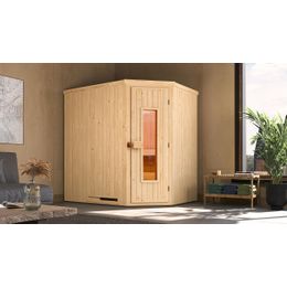 Weka Sauna "Element-Ecksauna VARBERG 1", ohne Ofen, ohne Steuerung, (ohne Ofen), beige, Saunen, vorgefertigte Elemente, isolierte Holzt&uuml;r
